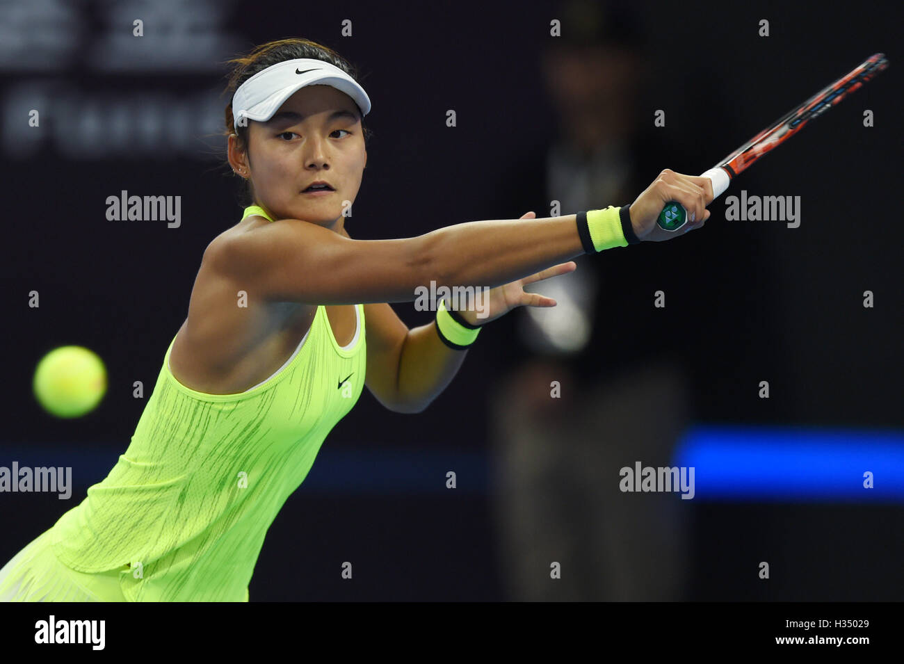 Beijing, China. 4th Oct, 2016. China's Wang Yafan returns the ball ...