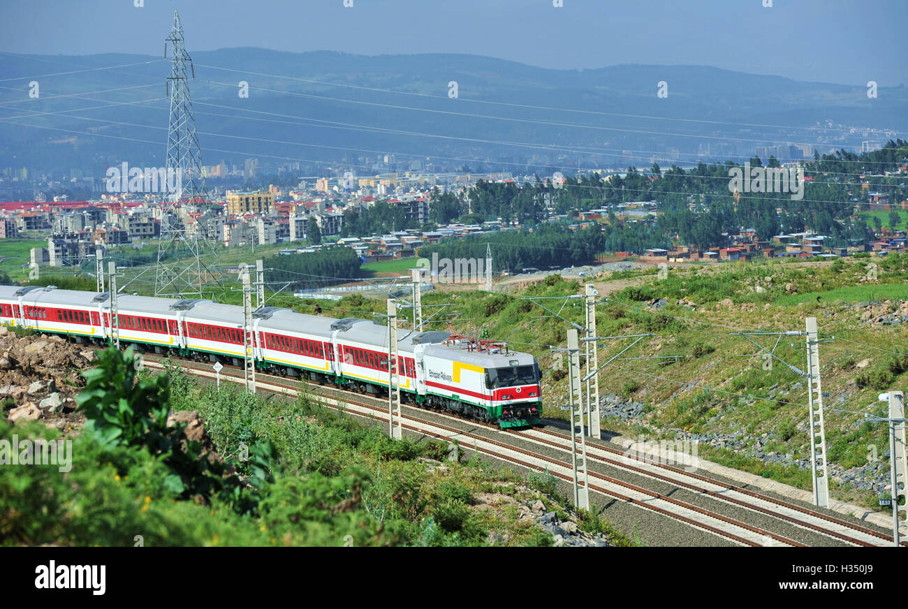Addis Ababa, Ethiopia. 3rd Oct, 2016. A train runs on the Ethiopia ...