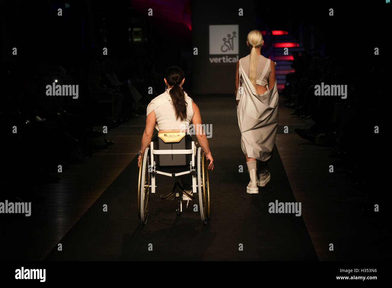 Milan, Italy. 3rd Oct, 2016. Models and disabled models in wheelchair ...