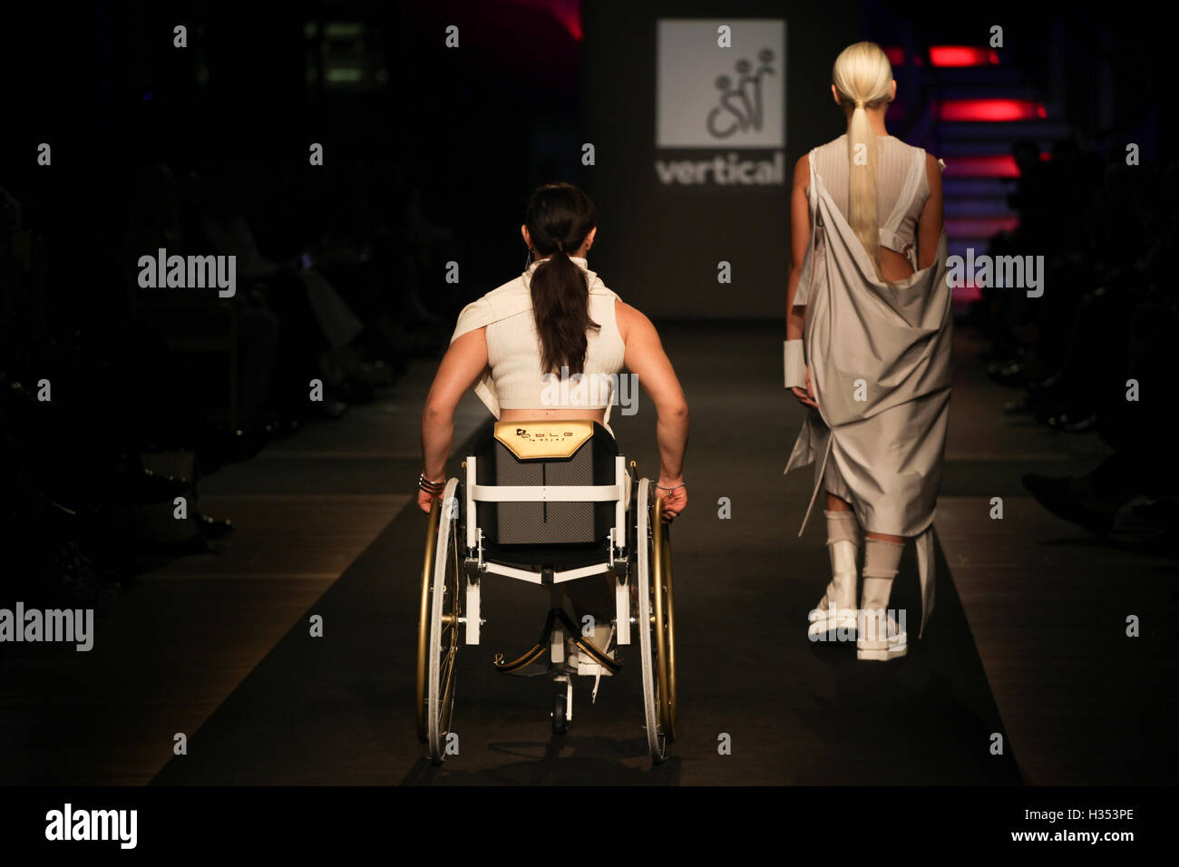 Milan, Italy. 3rd Oct, 2016. Models and disabled models in wheelchair ...