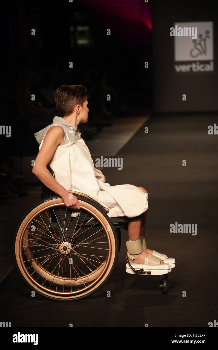 Milan, Italy. 3rd Oct, 2016. Models and disabled models in wheelchair ...