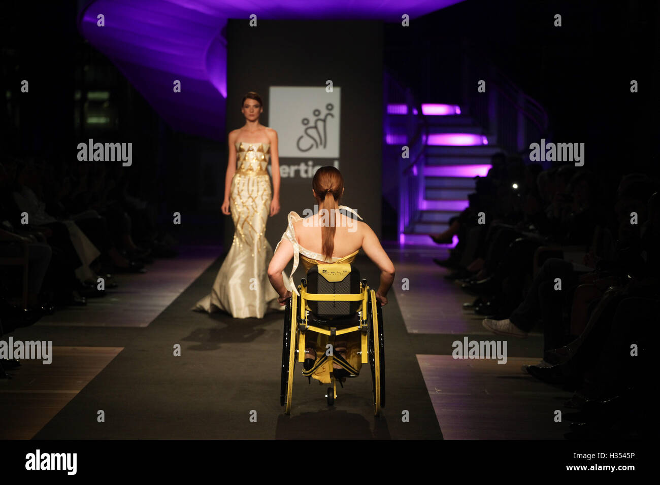 Milan, Italy. 3rd Oct, 2016. Models and disabled models in wheelchair ...