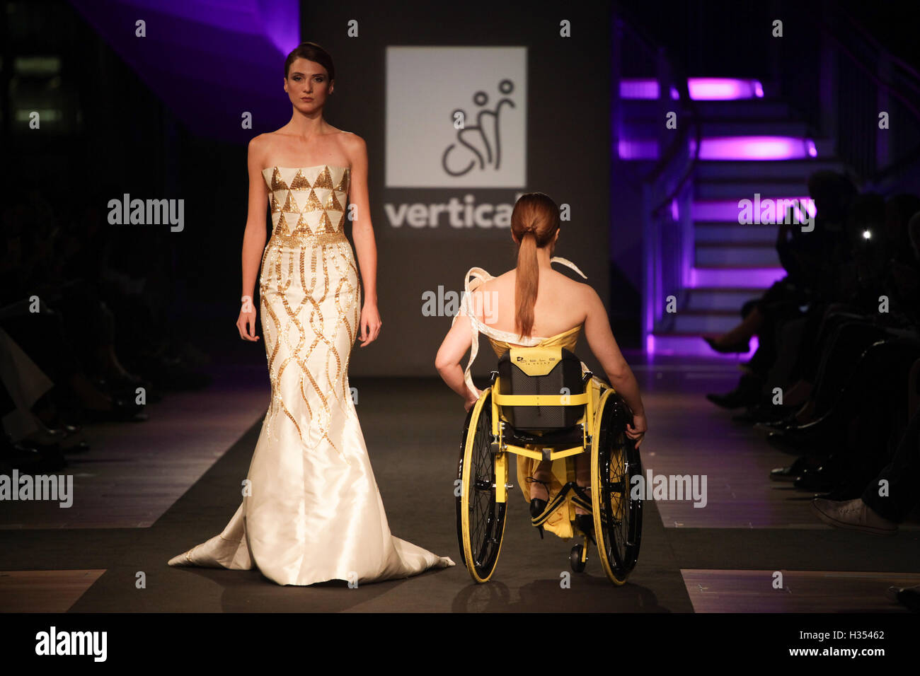 Milan, Italy. 3rd Oct, 2016. Models and disabled models in wheelchair ...