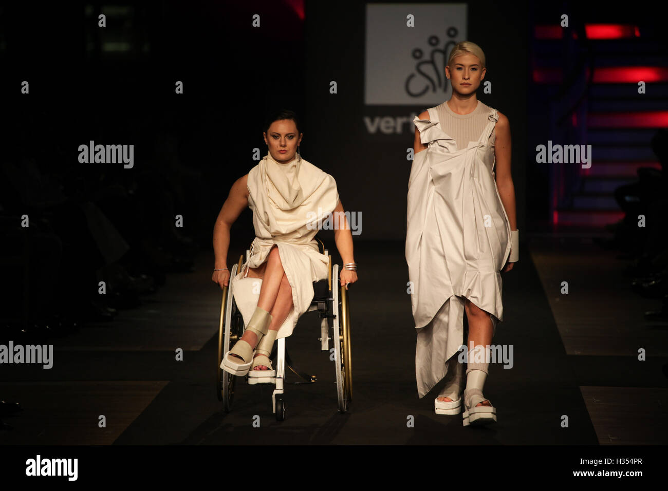 Milan, Italy. 3rd Oct, 2016. Models and disabled models in wheelchair ...