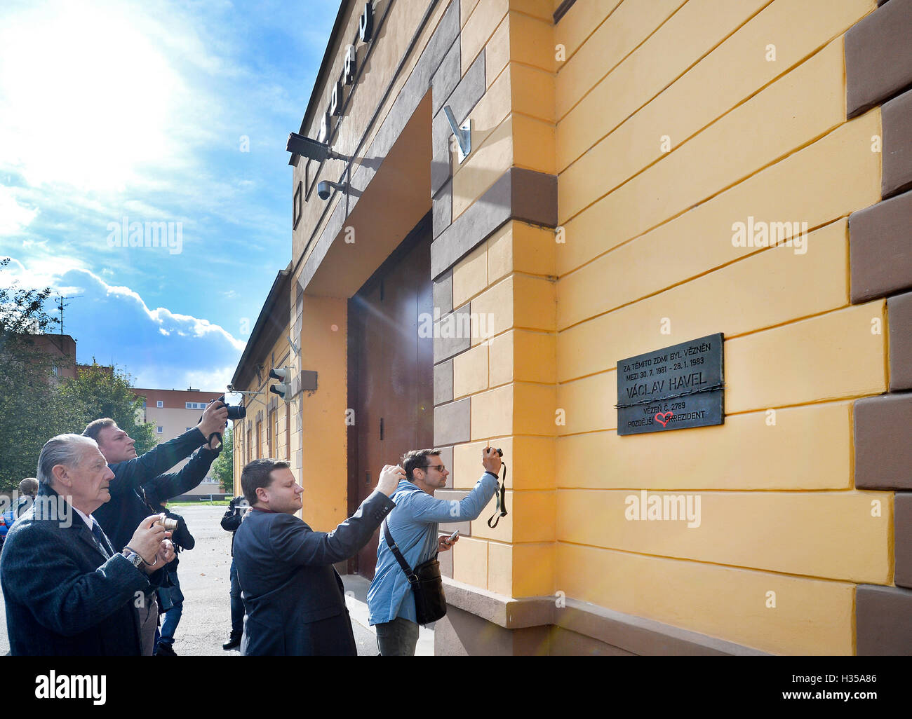 Pilsen, Czech Republic. 05th Oct, 2016. A steel commemorative plaque in ...