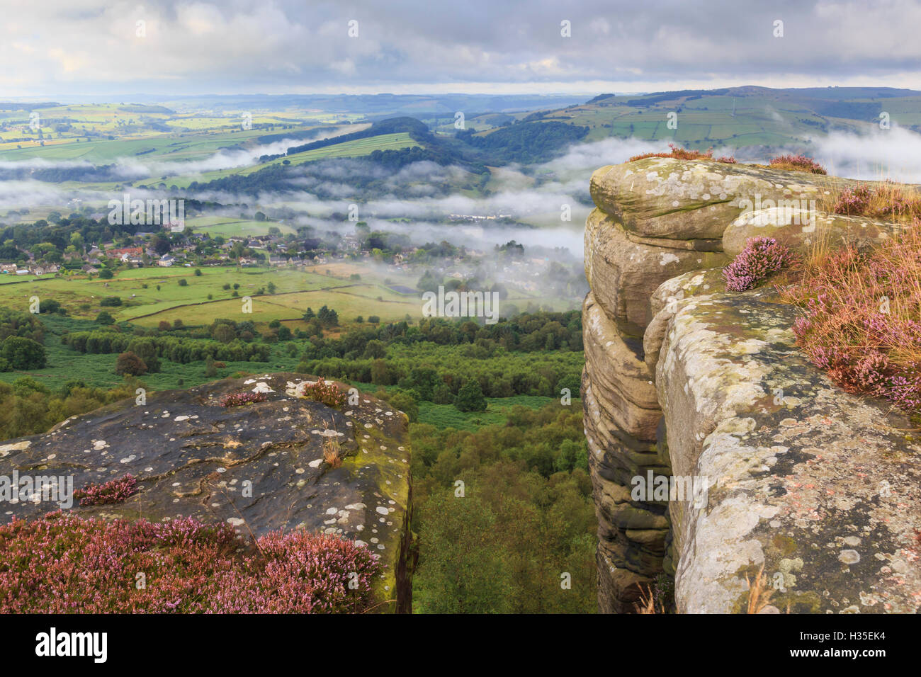 Early morning fog around Curbar village, from Curbar Edge, Peak ...