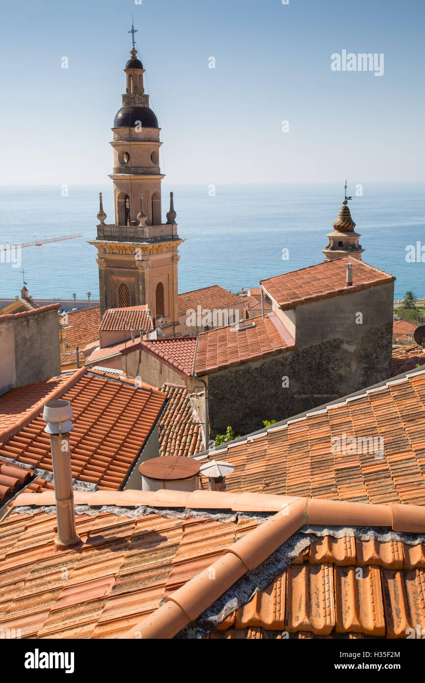View of medieval Menton and Basilique Saint Michel, Alpes-Maritimes ...