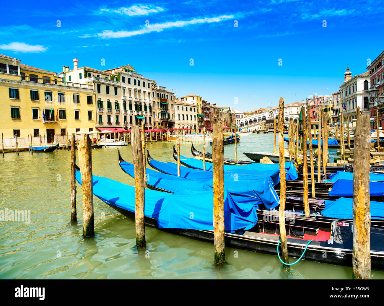 Venetian gondolas on the canal hi-res stock photography and images - Alamy