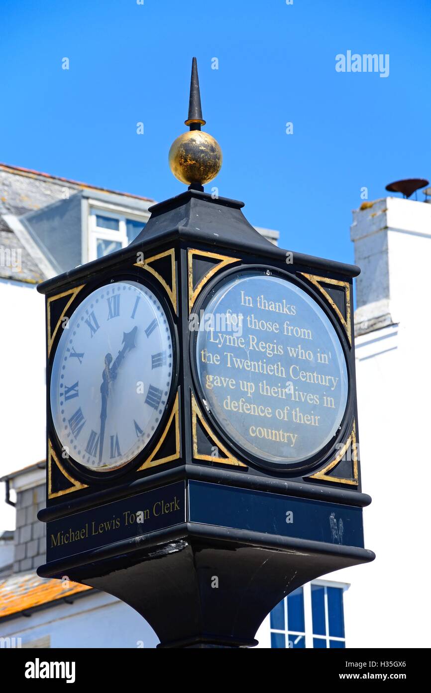 View of the Millennium Clock at Cobb Gate, Lyme Regis, Dorset, England ...