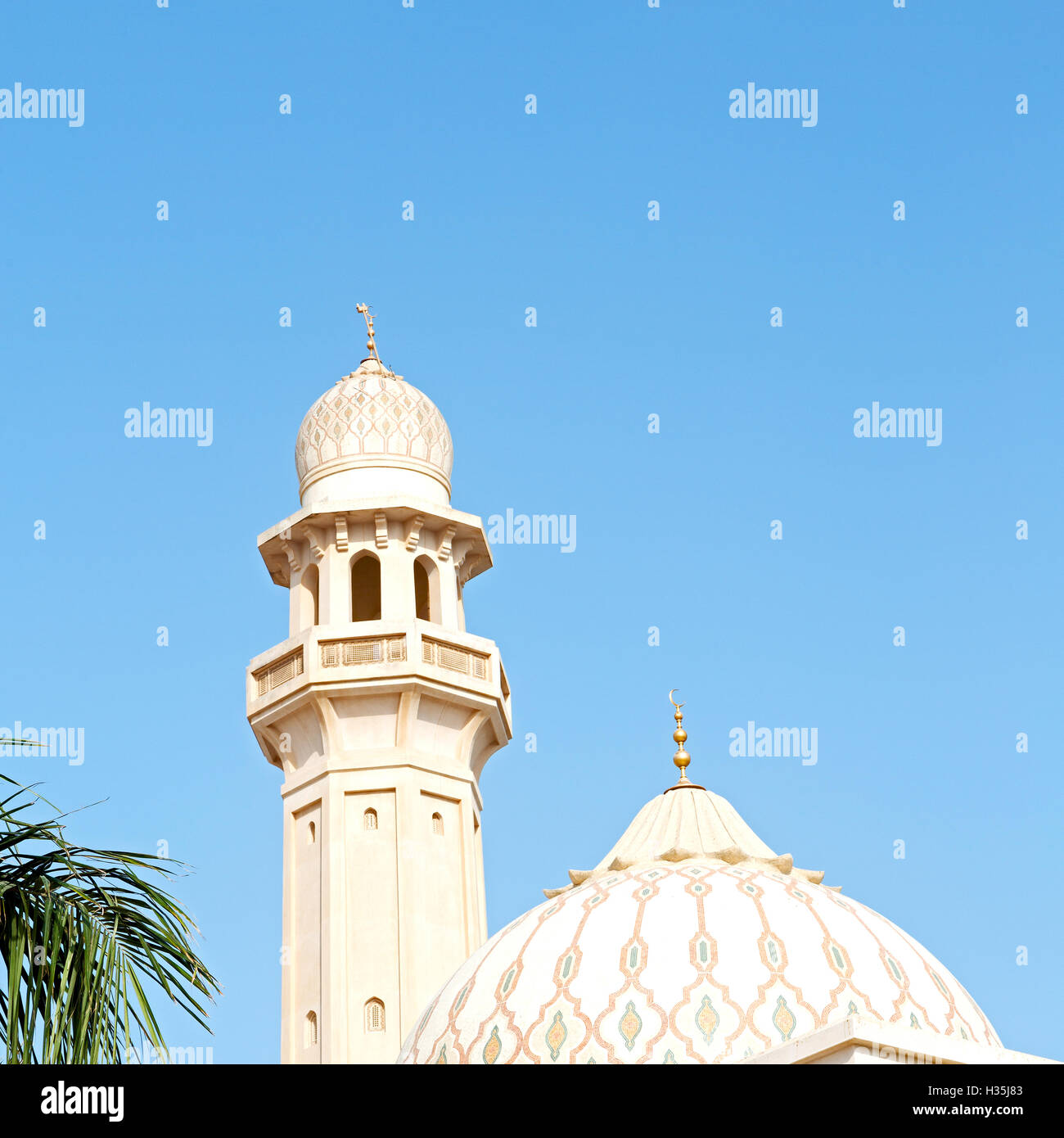 minaret and religion in clear sky in oman muscat the old mosque Stock ...