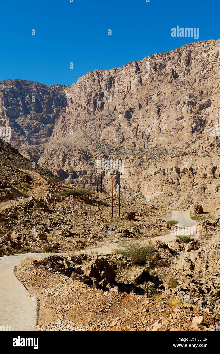 gorge and canyon the deep cloudy sky in oman the old mountain Stock ...