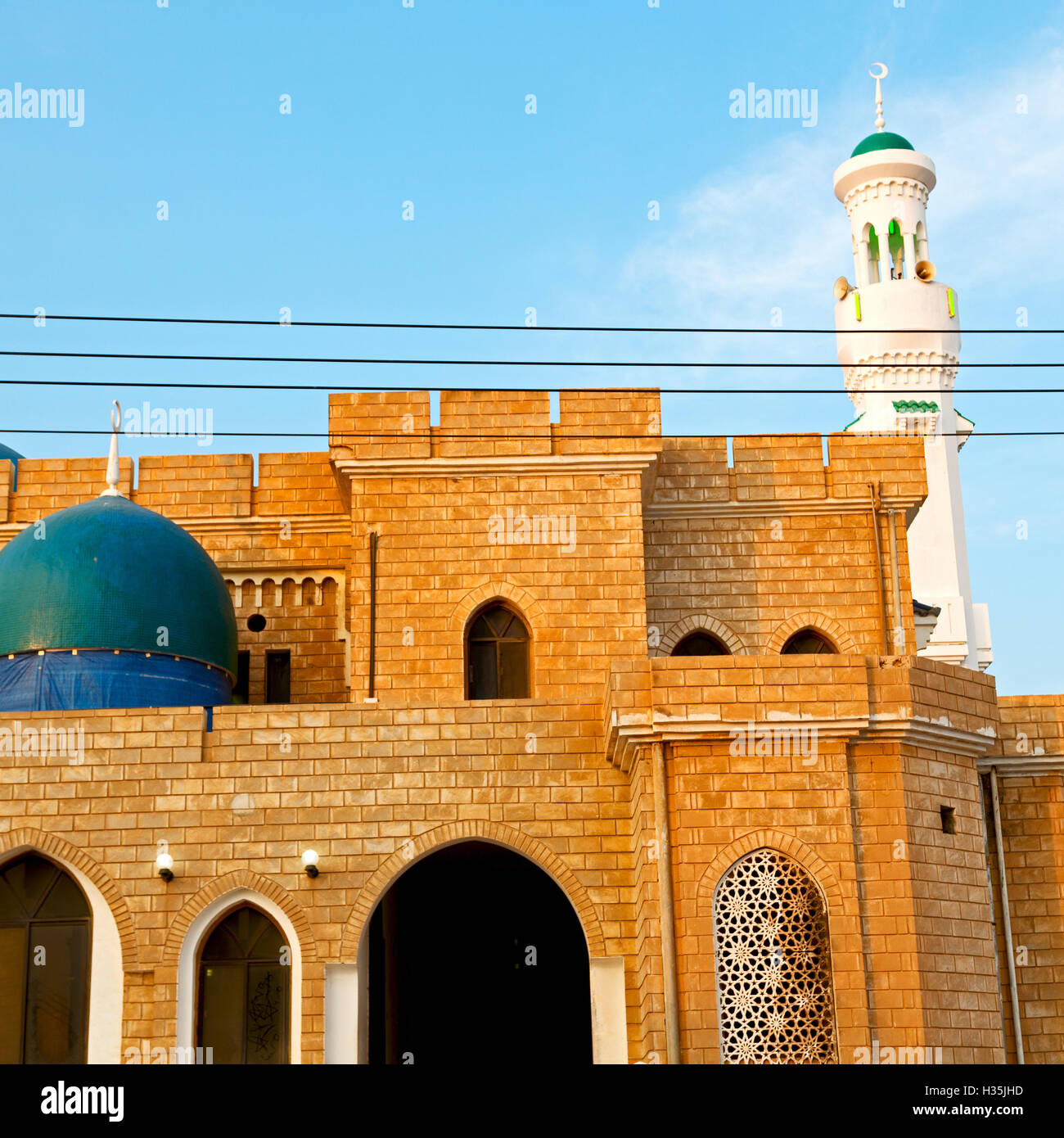 minaret and religion in clear sky in oman muscat the old mosque Stock ...