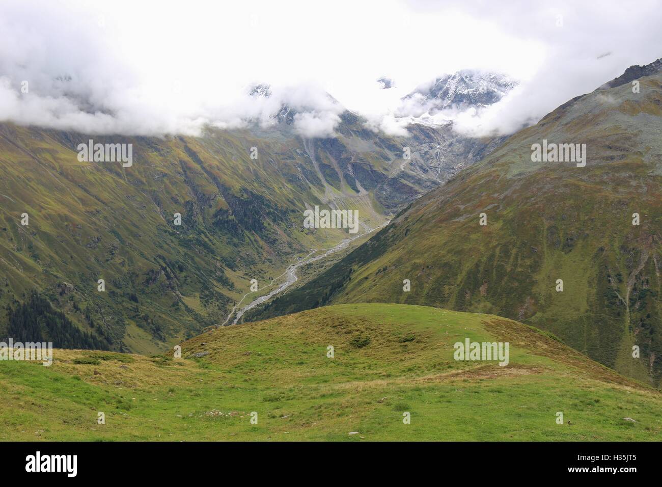 In the Oetztal alps in Tyrol, Austria. View of the Pitztal valley with ...