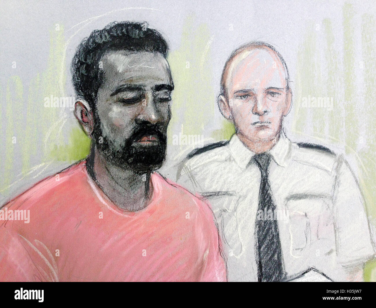 Court artist sketch by Elizabeth Cook of Arthur Simpson-Kent (left) in ...