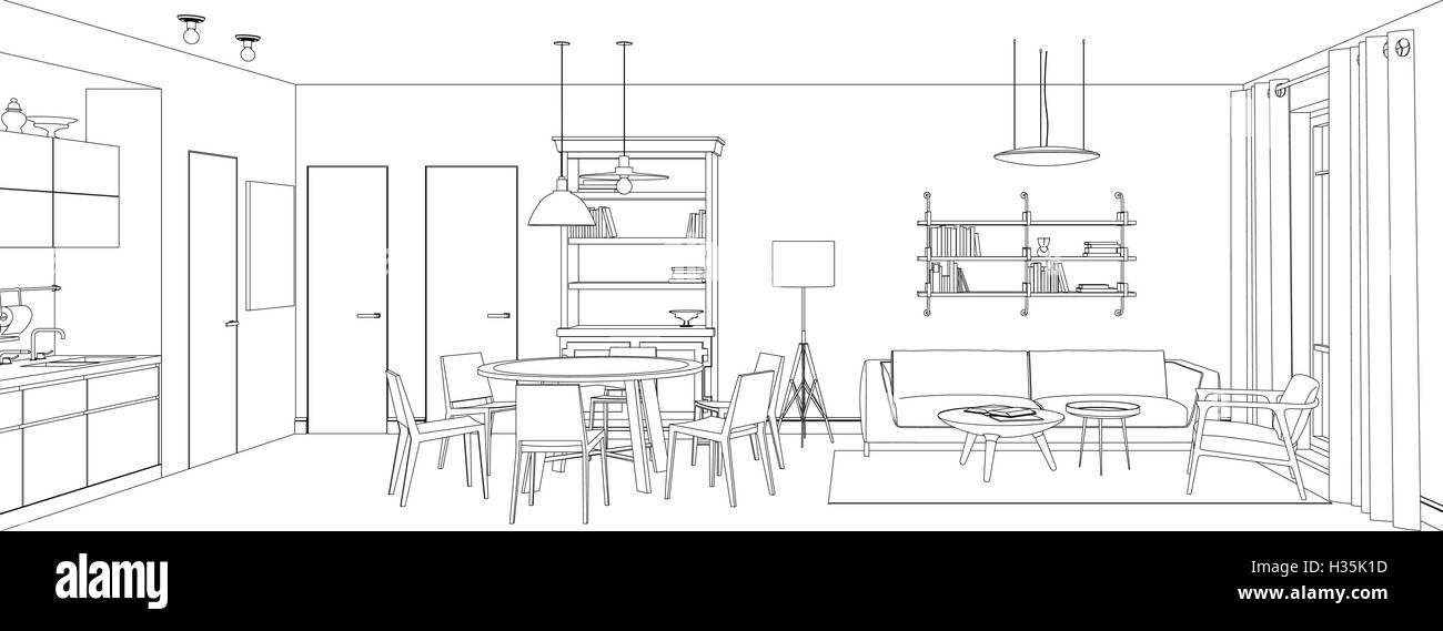 living room line drawing Stock Vector Image & Art - Alamy