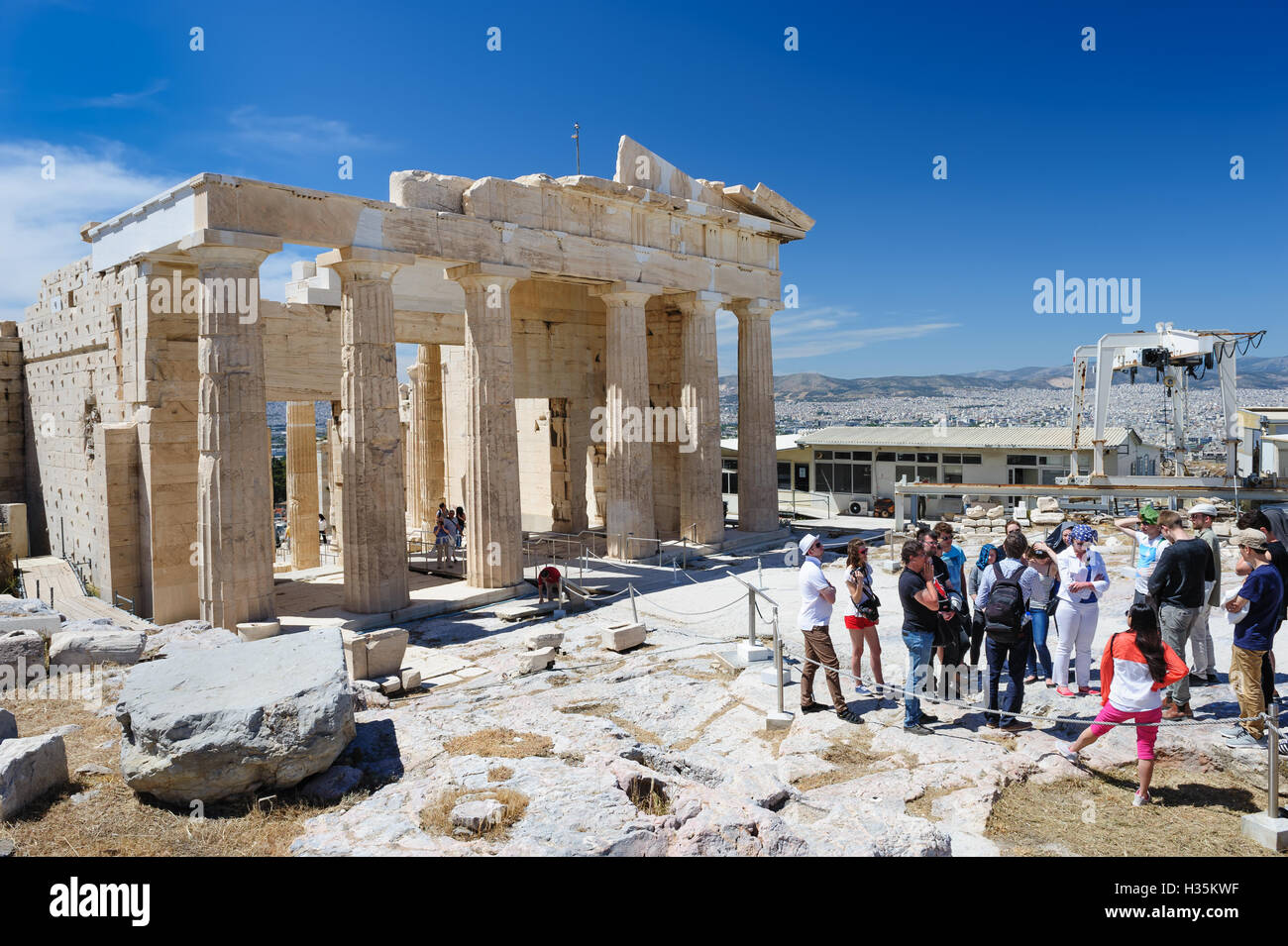 Athens, Greece - April 17th, 2016: People at Parthenon temple entrance ...
