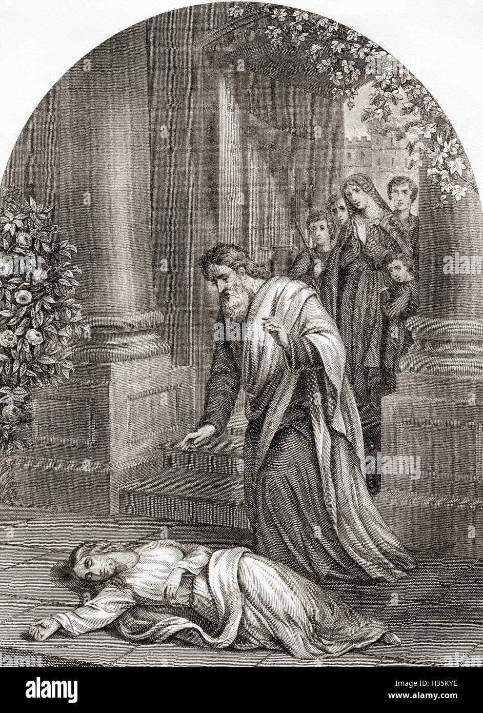 Mercy at the Gate. Illustration from the 1678 novel by John Bunyan, The ...