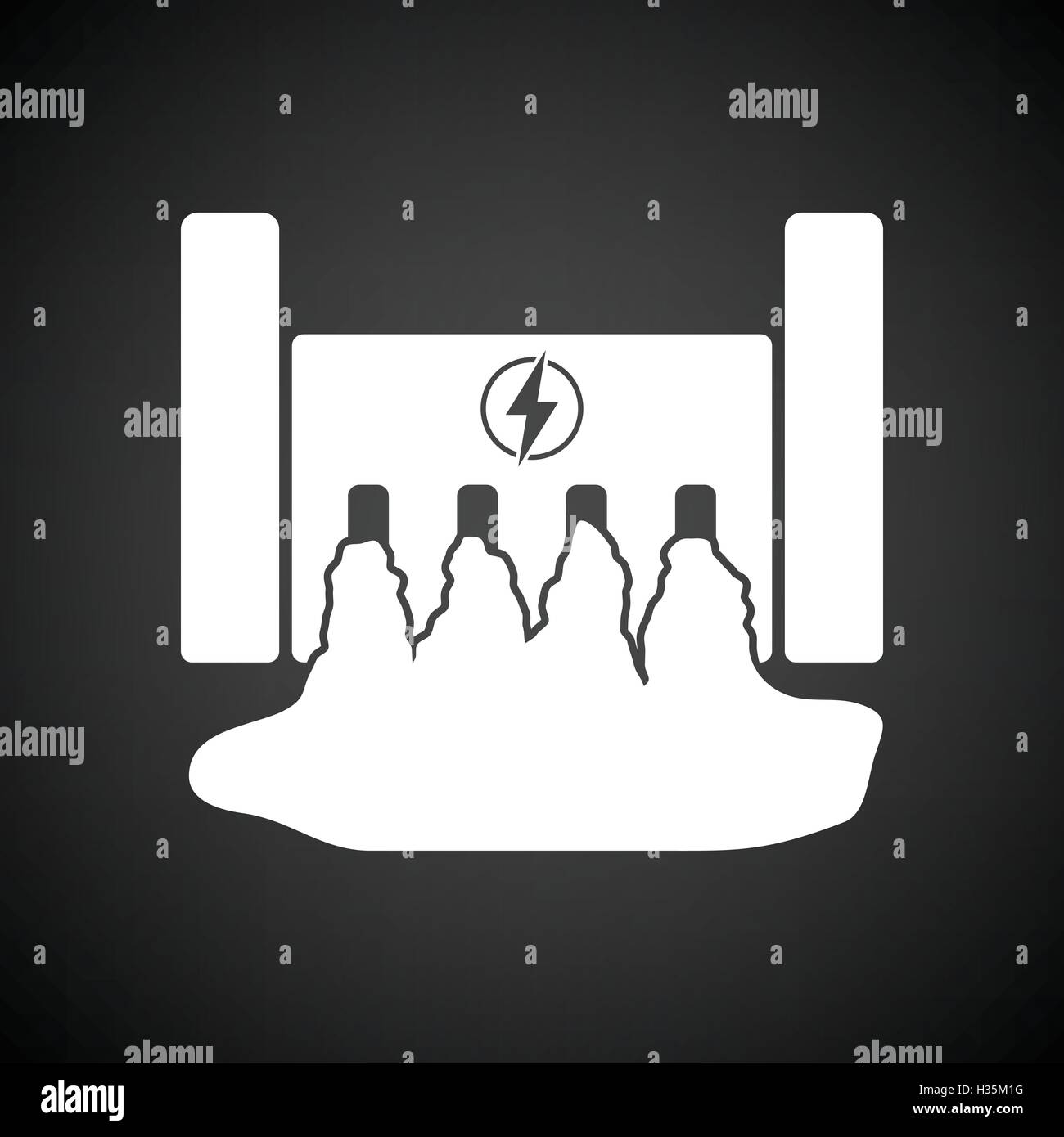 Hydro power station icon. Black background with white. Vector ...