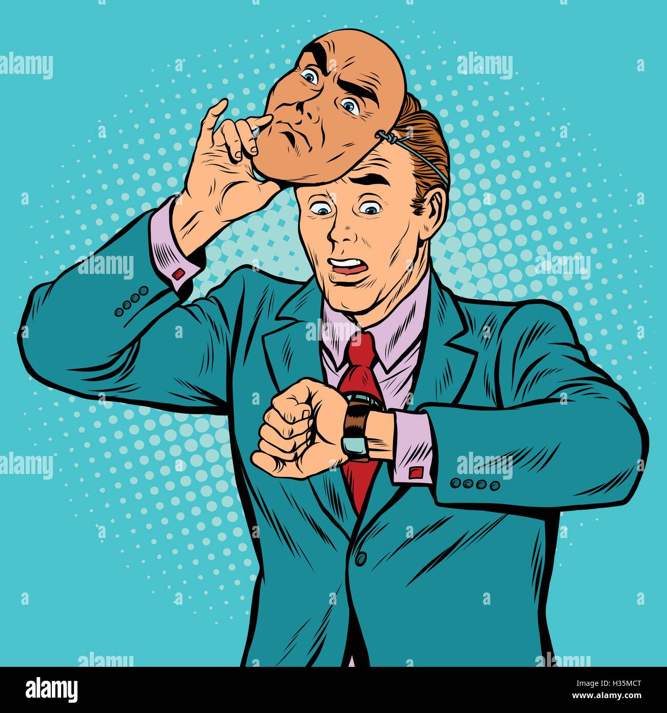 Cartoon man looking at watch Stock Vector Images - Alamy
