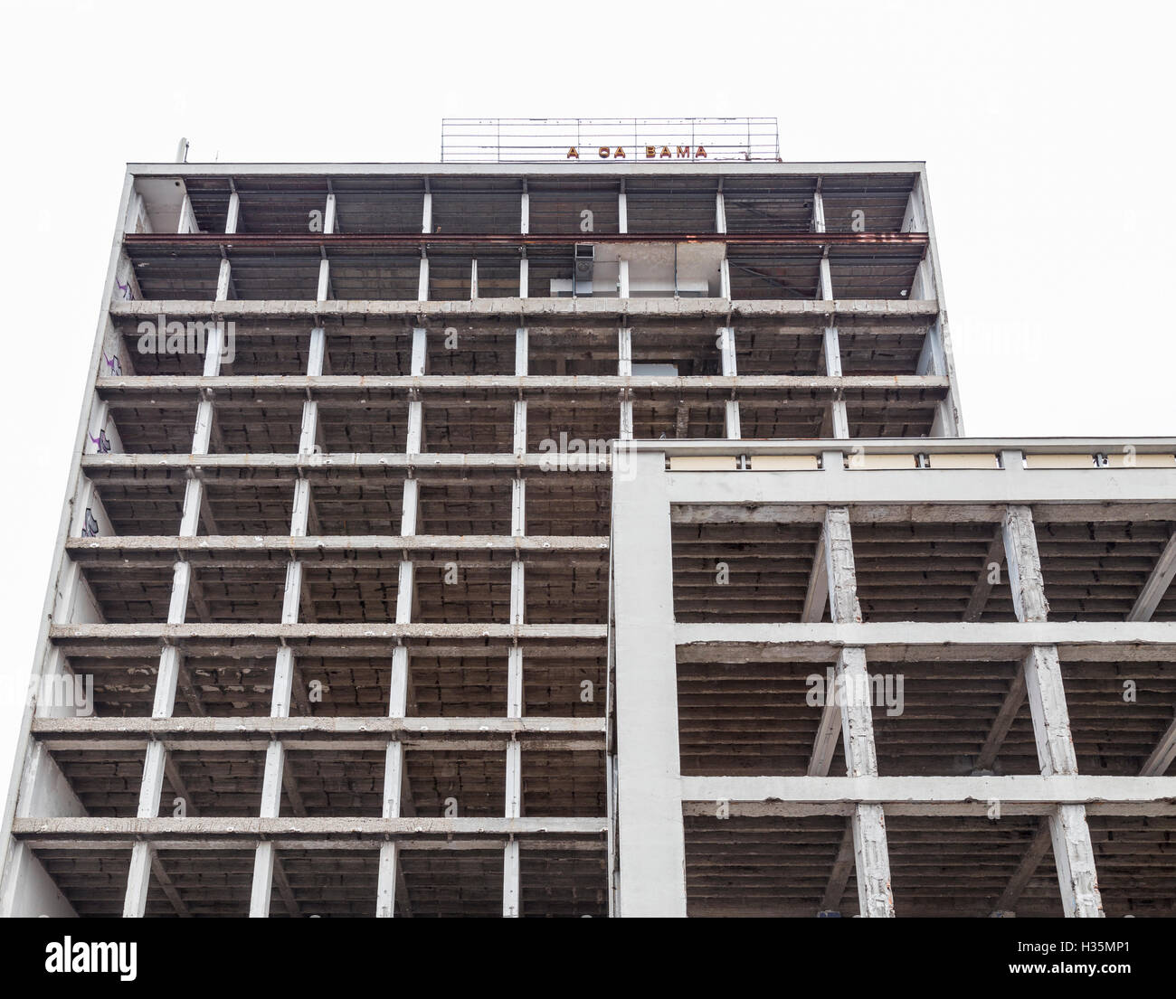 The concrete frame of a gutted tower in Belgrade, Serbia Stock Photo ...