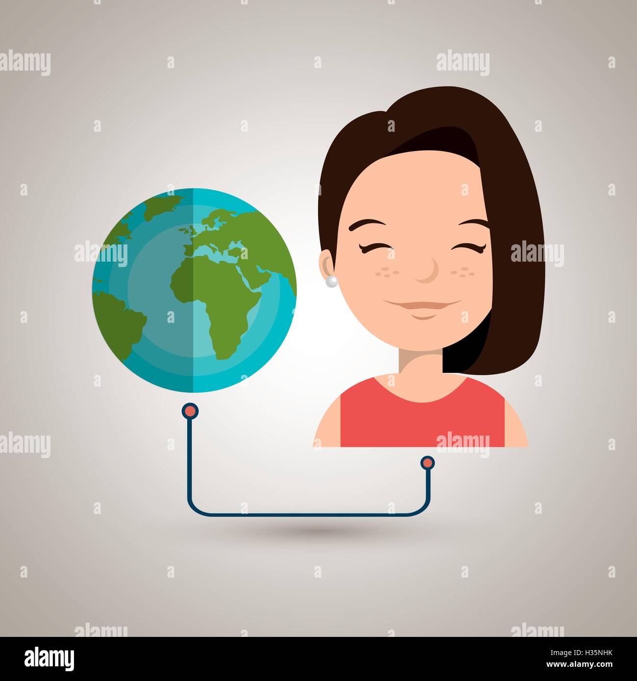 woman cartoon globe planet connected Stock Vector Image & Art - Alamy