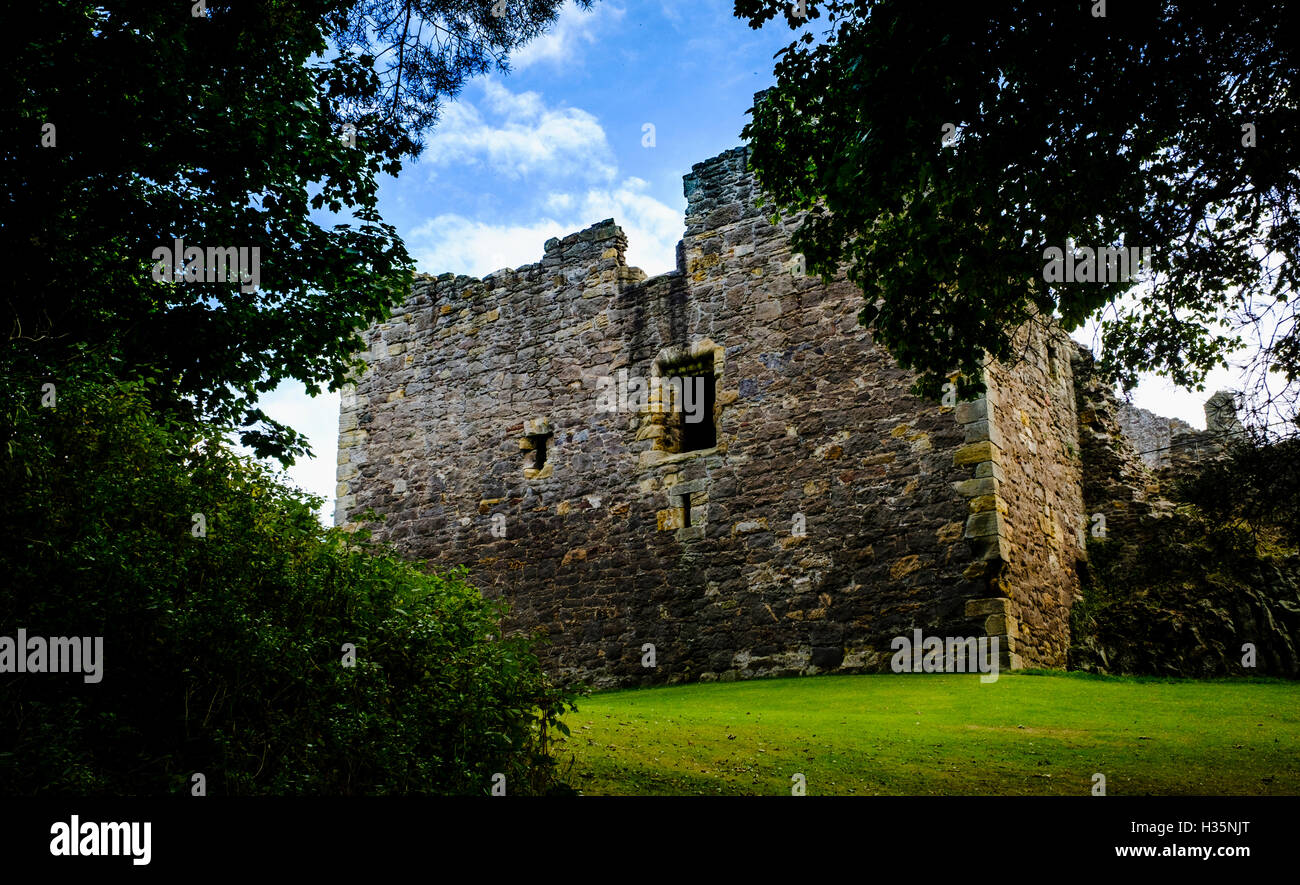 Dirleton Castle, a ruined medieval fortress in the village of Dirleton ...