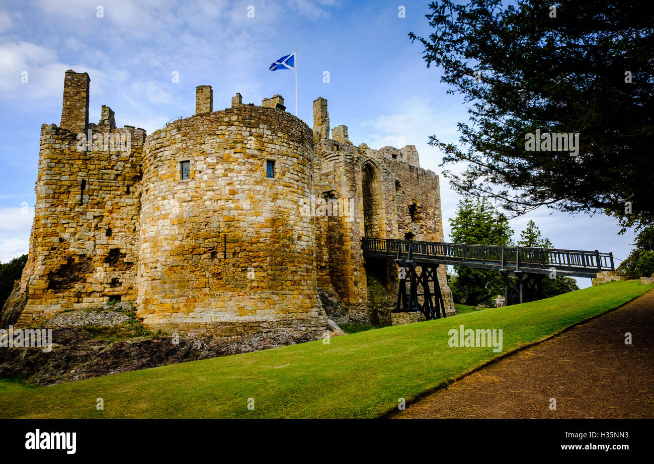 Dirleton Castle, a ruined medieval fortress in the village of Dirleton ...