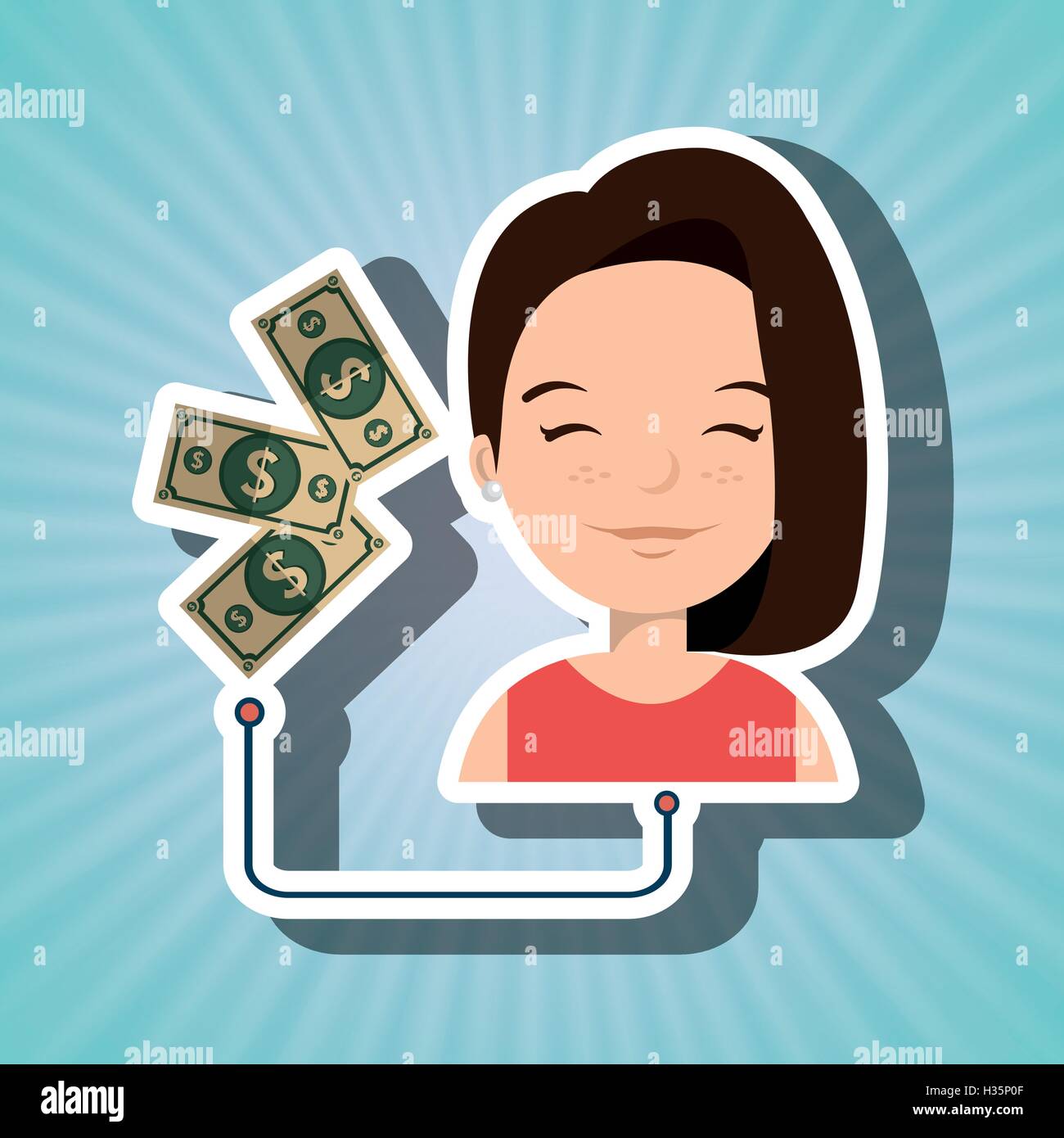 woman cartoon bills money dollar Stock Vector Image & Art - Alamy