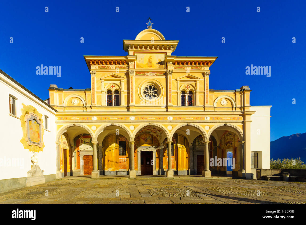 The facade of the Madonna del Sasso church, in Locarno, Ticino ...