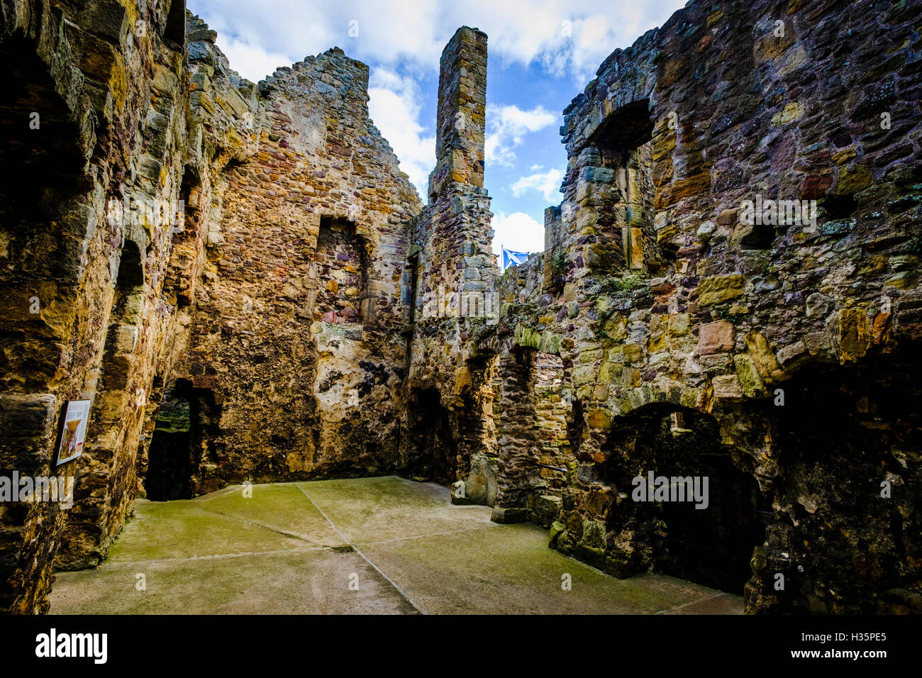 Dirleton Castle, a ruined medieval fortress in the village of Dirleton ...