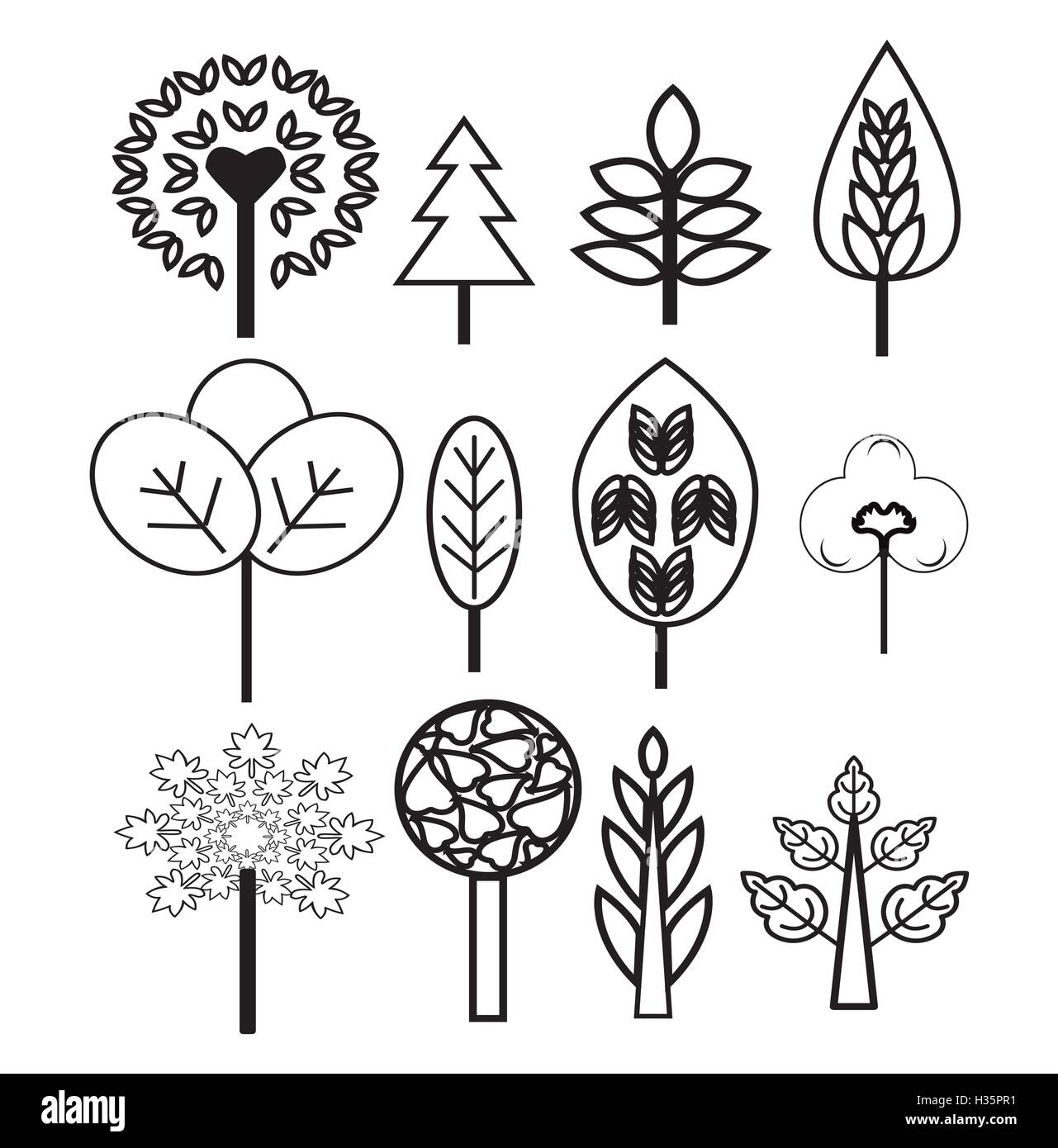 Plants and Trees nature set icons Stock Vector Image & Art - Alamy