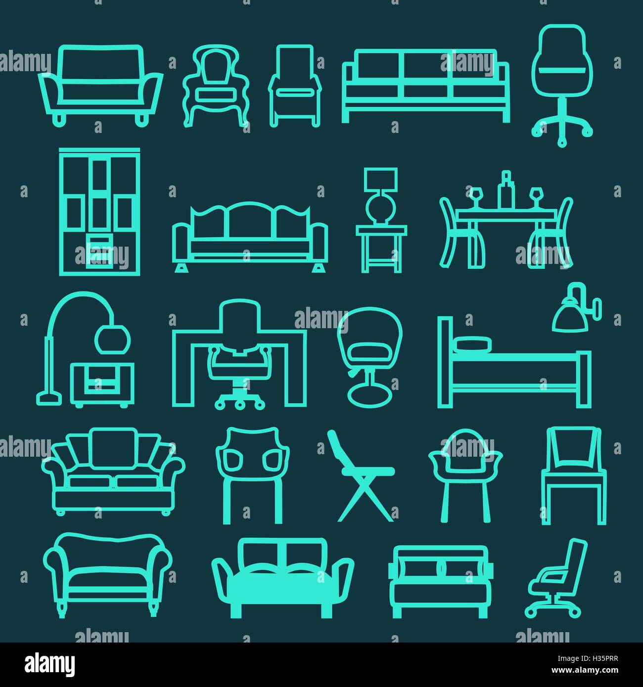 Vector furniture linear icons Stock Vector Images - Alamy