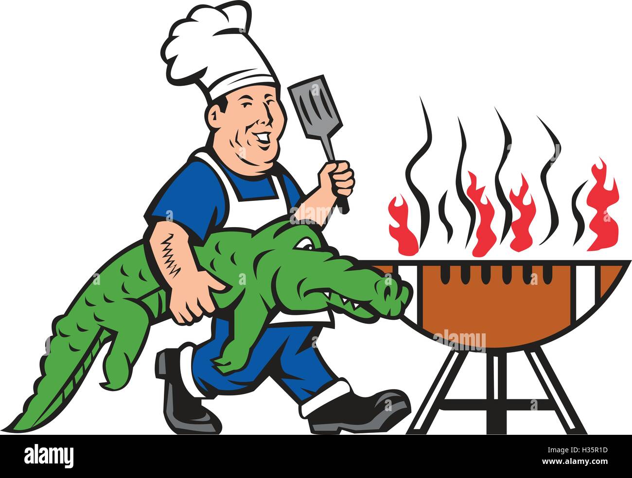 Chef Alligator Spatula BBQ Grill Cartoon Stock Vector Image & Art - Alamy
