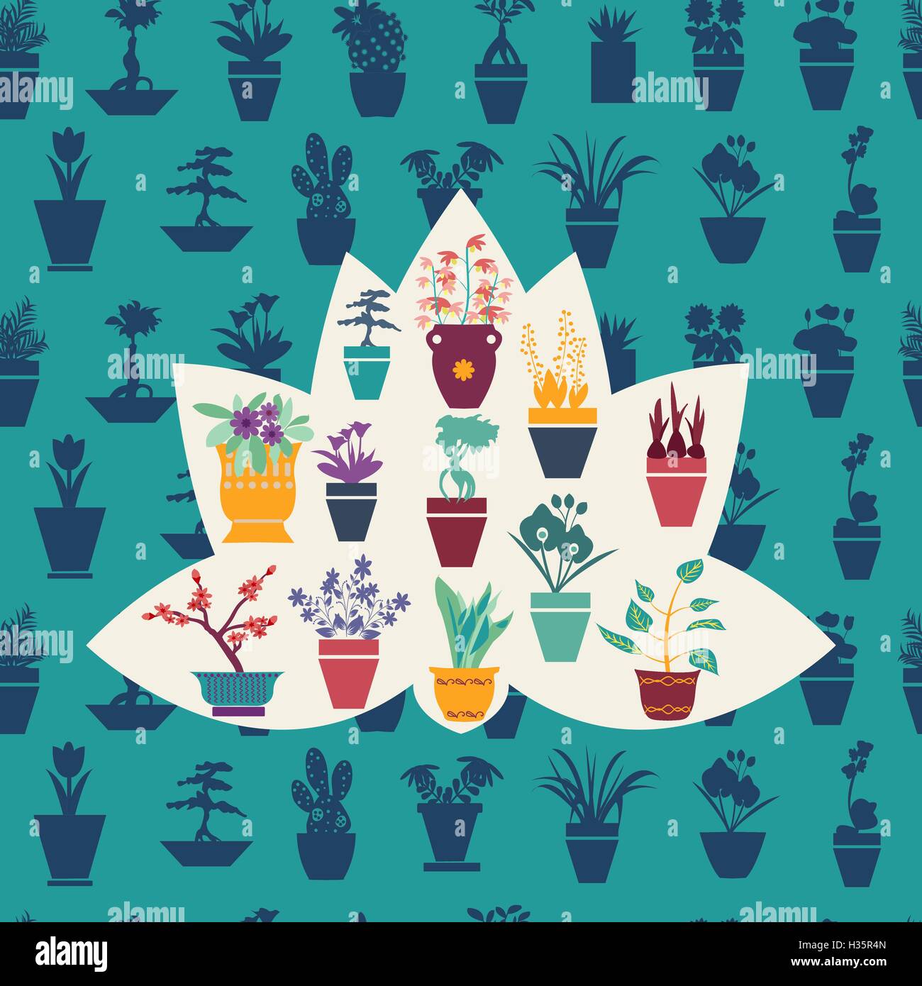 silhouette of garden flowers and herbs pot plants Stock Vector Image ...