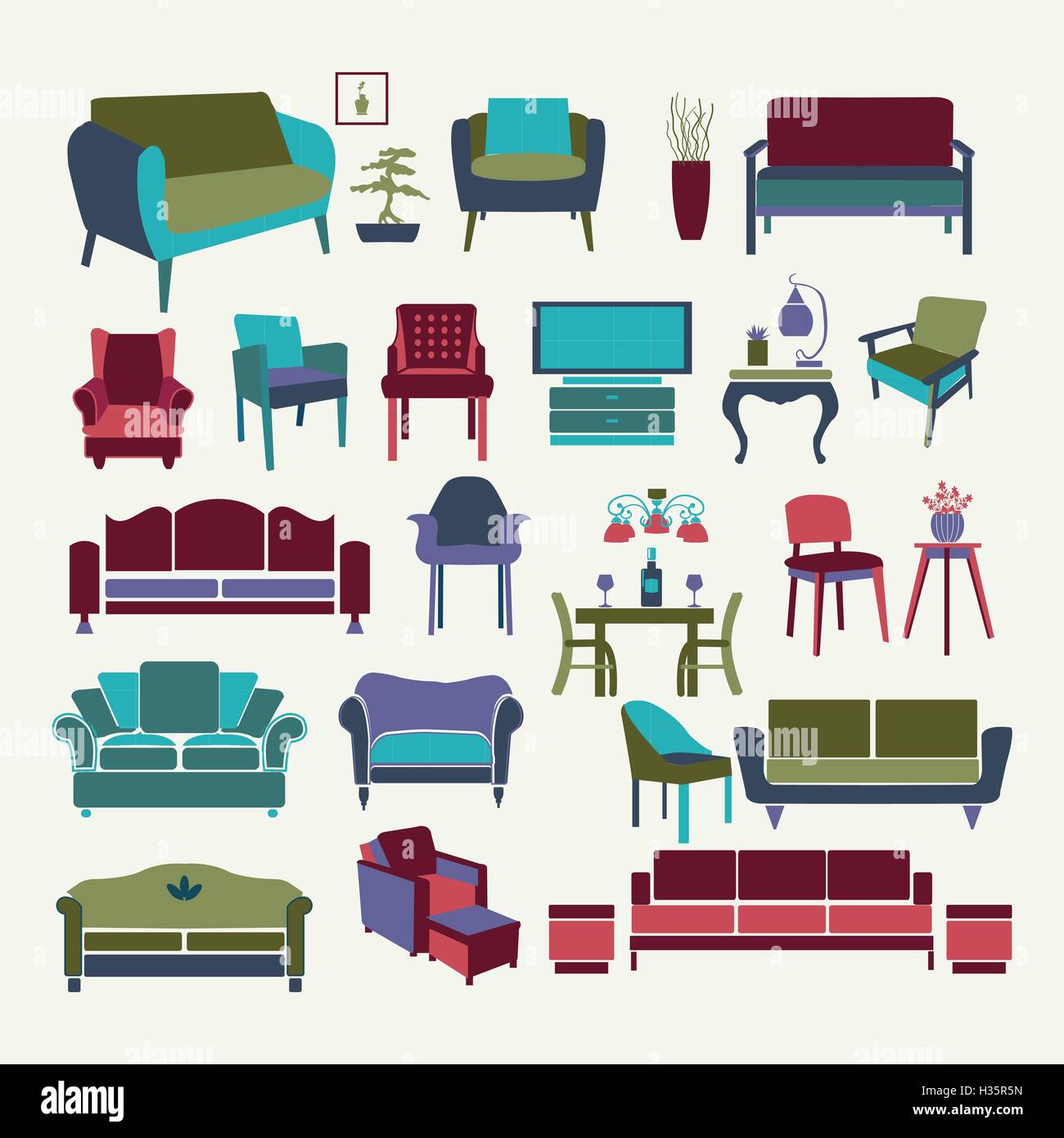 Vector Collection of icons set Interior design elements Stock Vector ...