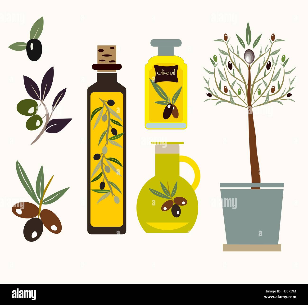 Olives, olive oil, branch Stock Vector Image & Art - Alamy