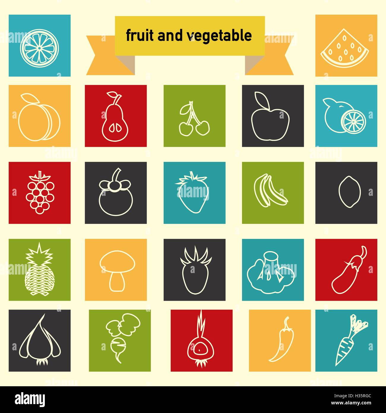 Vegetables and fruits Eco Food linear Stock Vector Image & Art - Alamy