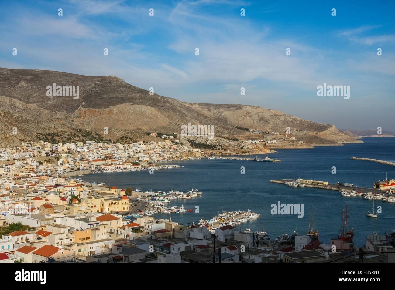 Pothia harbor. Pothia is the largest town on the Greece island Kalymnos ...
