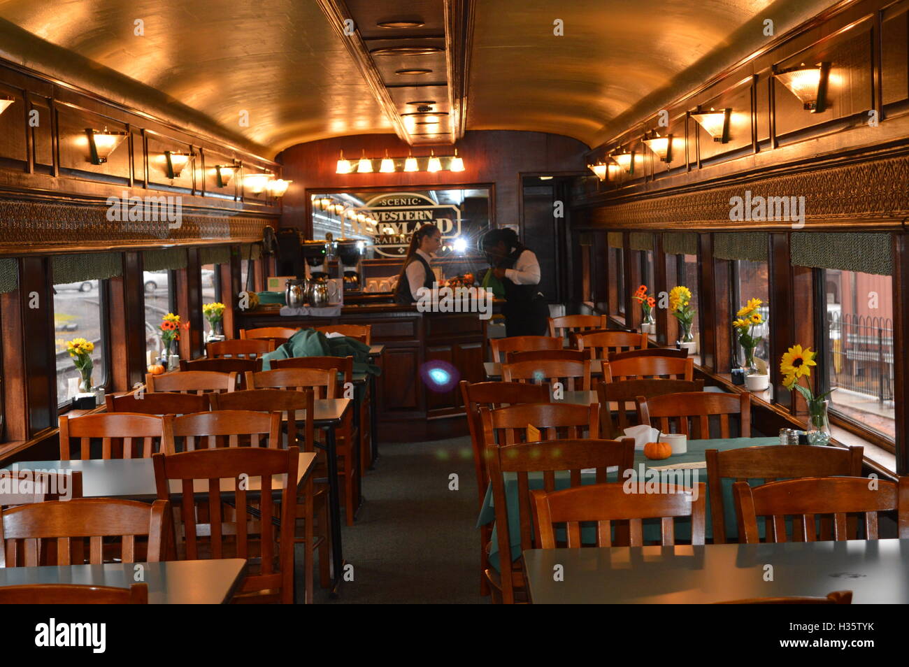 The restored dining car on the Western Maryland Scenic Railroad in ...
