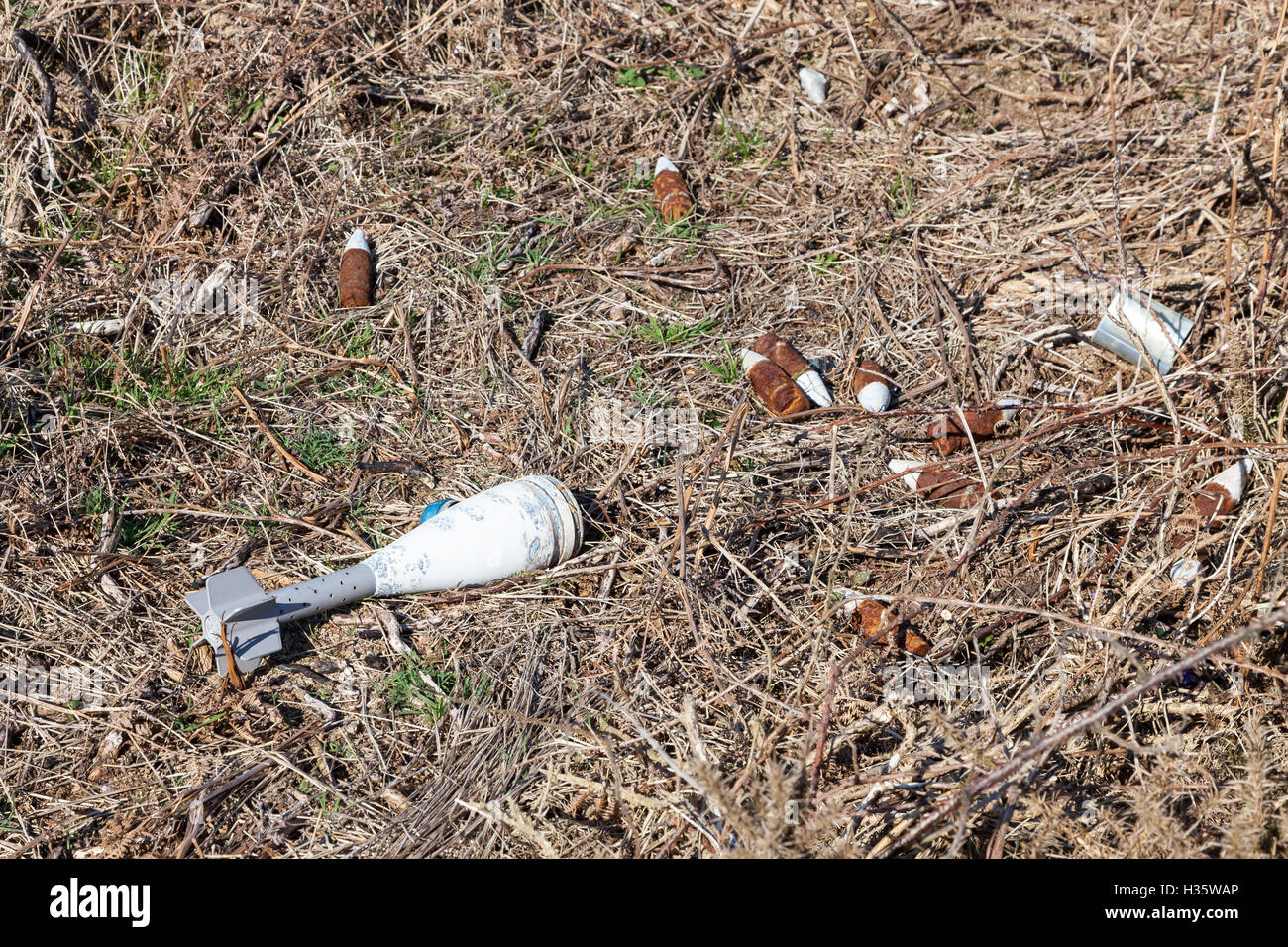 Spent artillery shell and heavy rounds at Castlemartin Range Stock ...