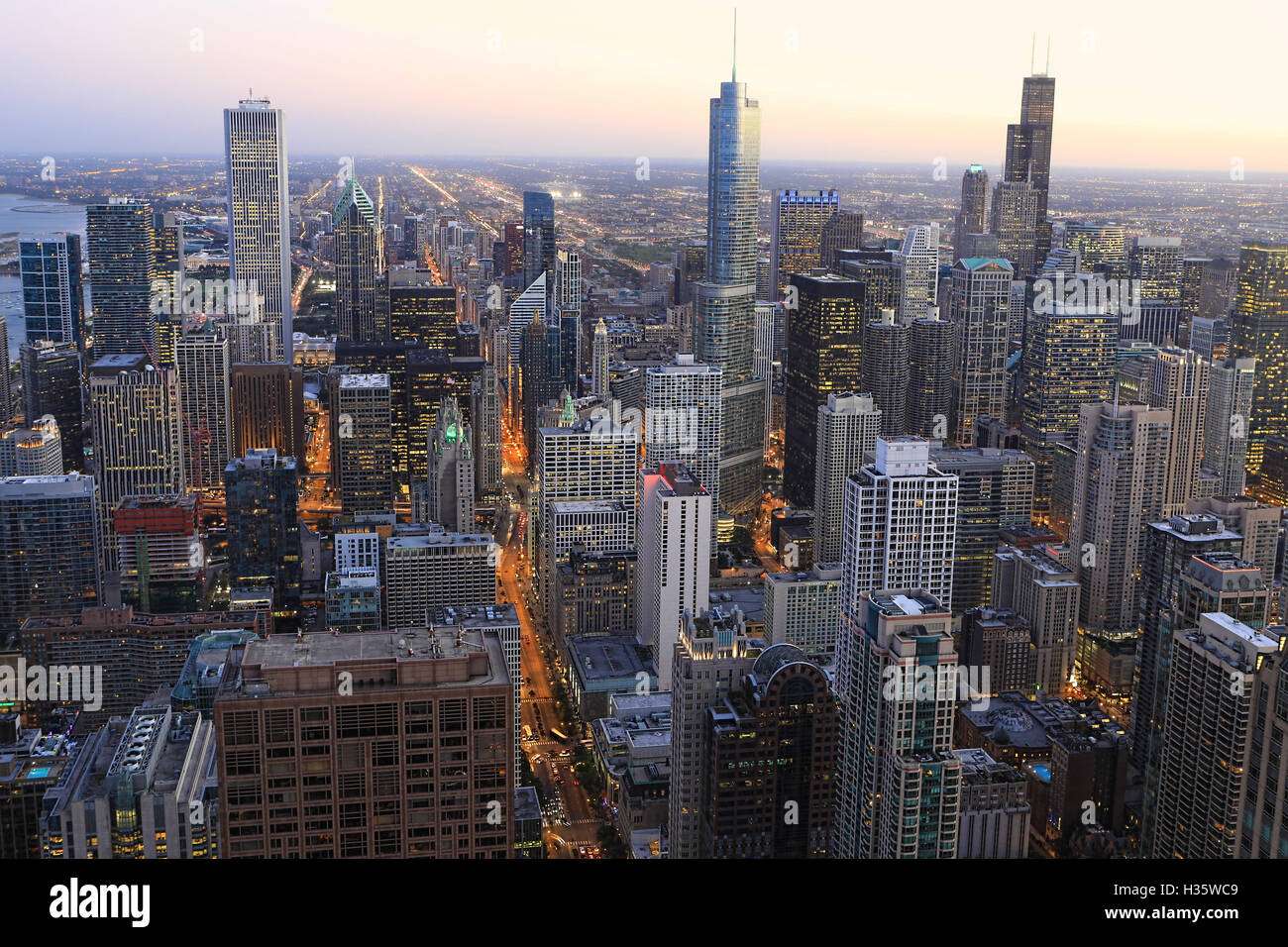 The Chicago skyline view at twilight Stock Photo - Alamy