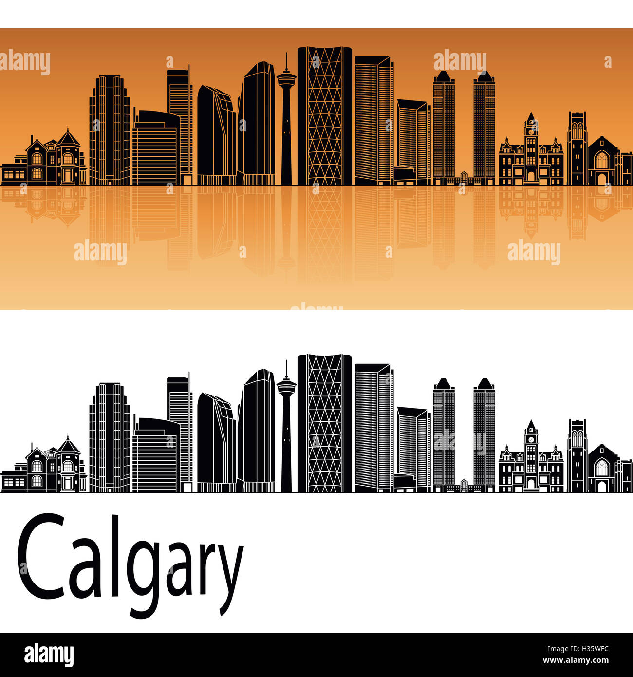 Calgary V2 skyline in orange background in editable vector file Stock ...