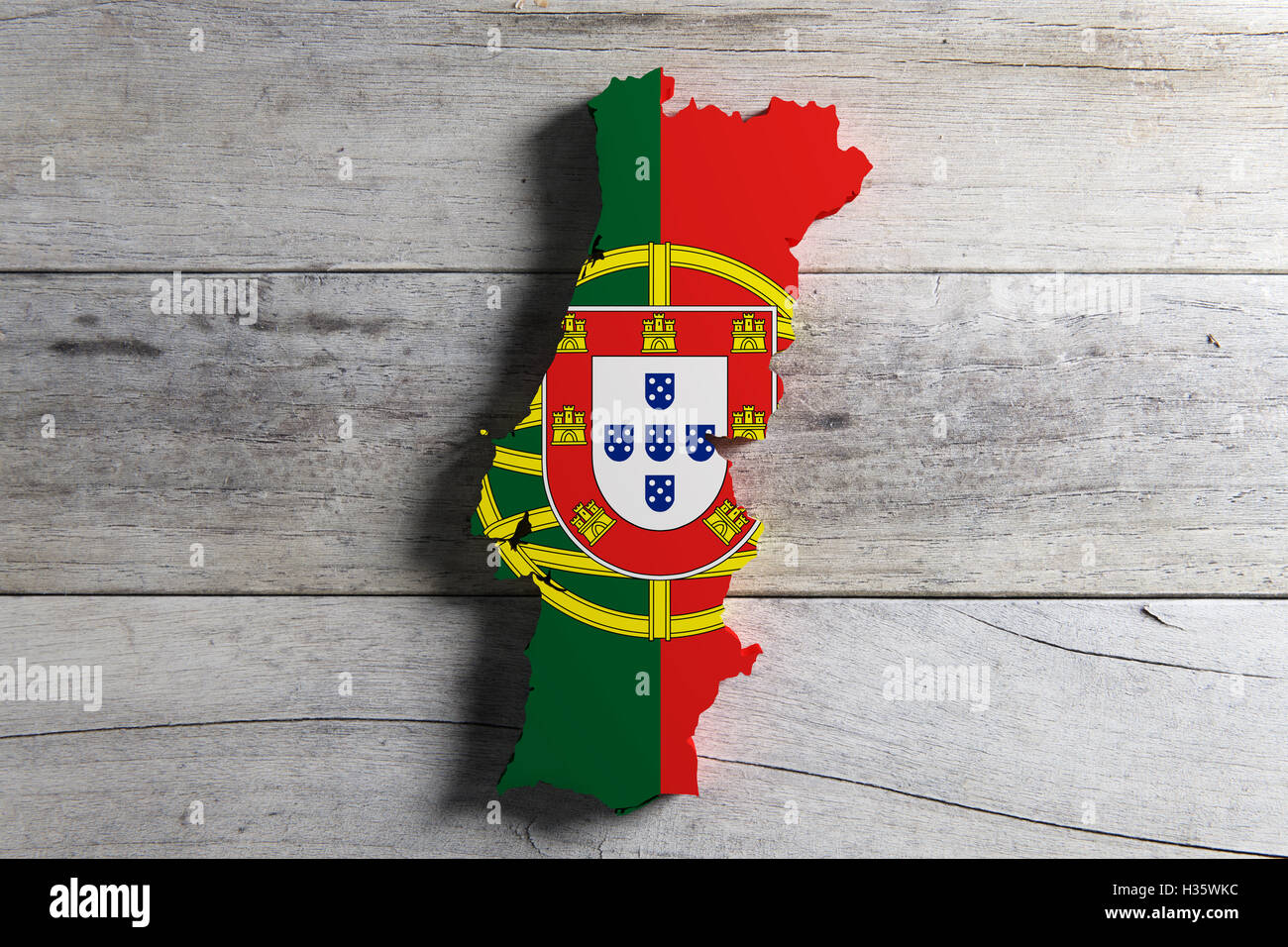 3d rendering of Portugal map and flag on wooden background Stock Photo ...