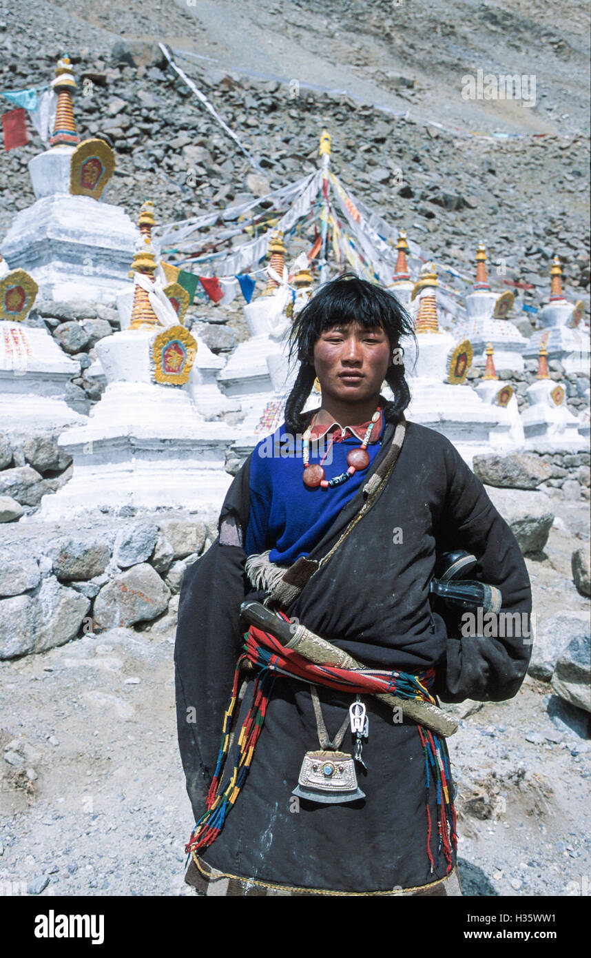 Tibetan guy at Dirapuk Gompa, monastery at 4909 metres, 16,200 feet ...