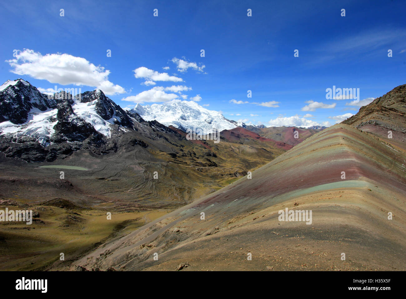 Rock formation colored like a rainbow. Near Rainbow mountain, Cusco ...