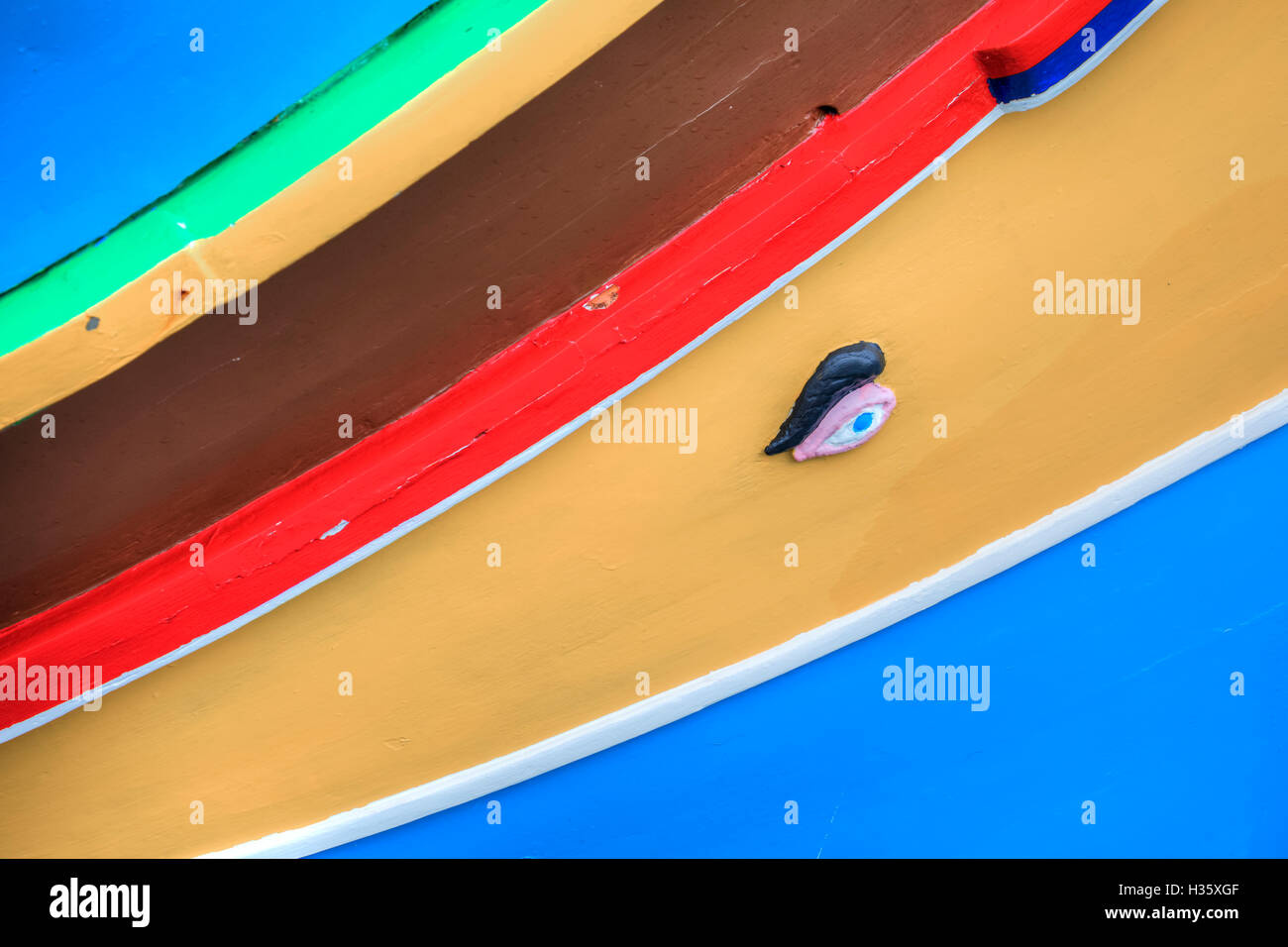 Bow of traditional Maltese fishing boat called Luzzu, with the Eye of ...