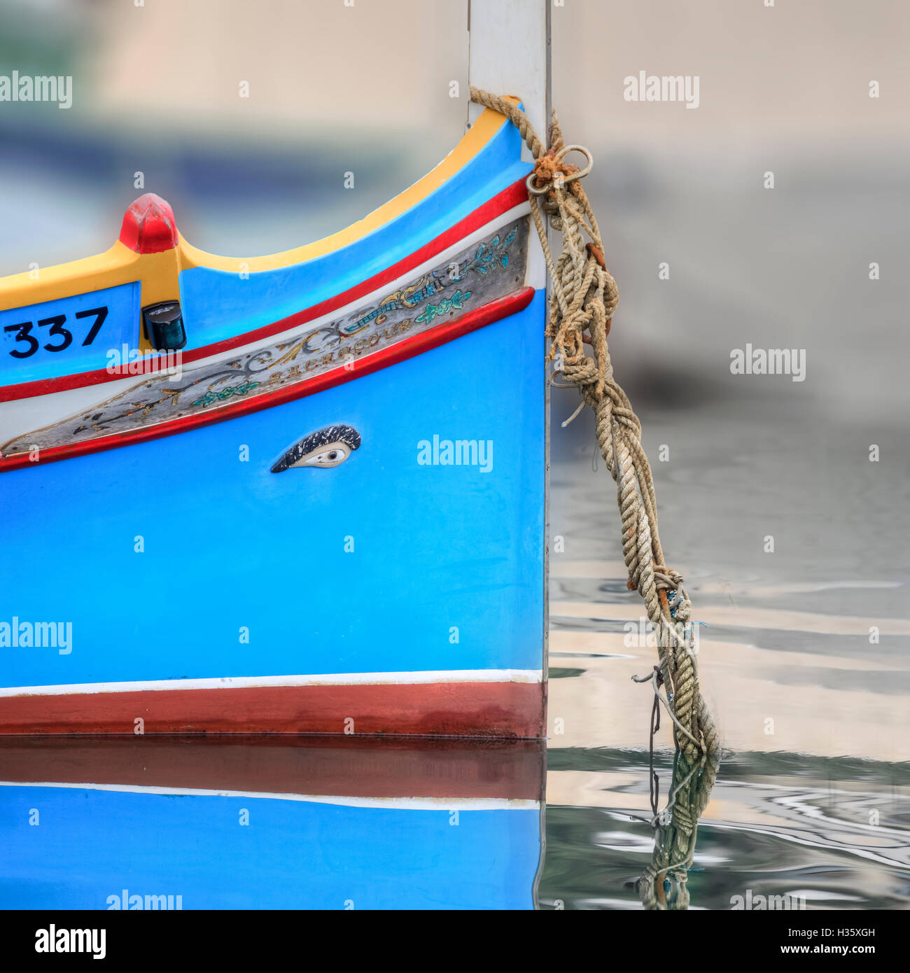 Bow of traditional Maltese fishing boat called Luzzu, with the Eye of ...