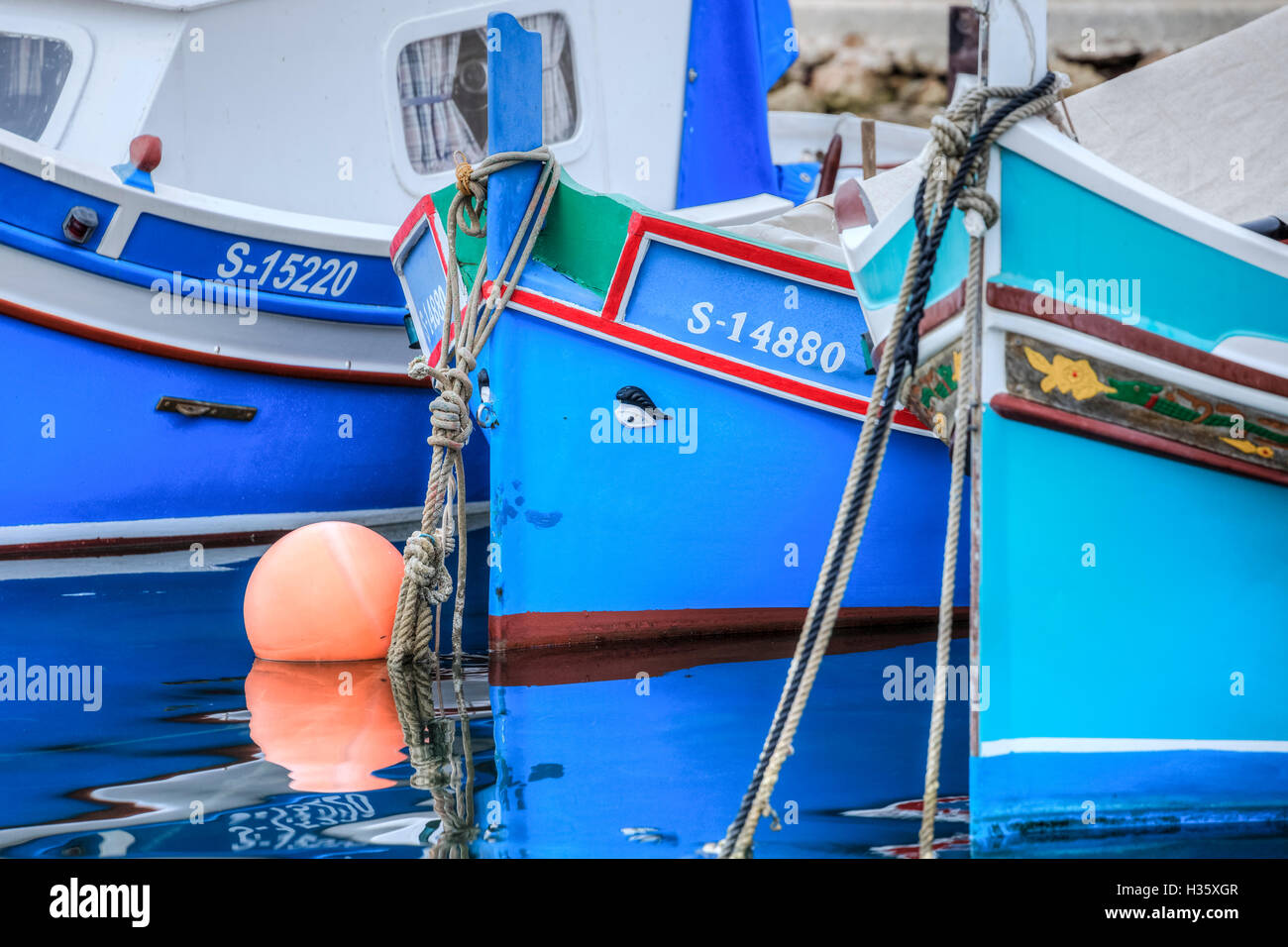Bow of traditional Maltese fishing boat called Luzzu, with the Eye of ...