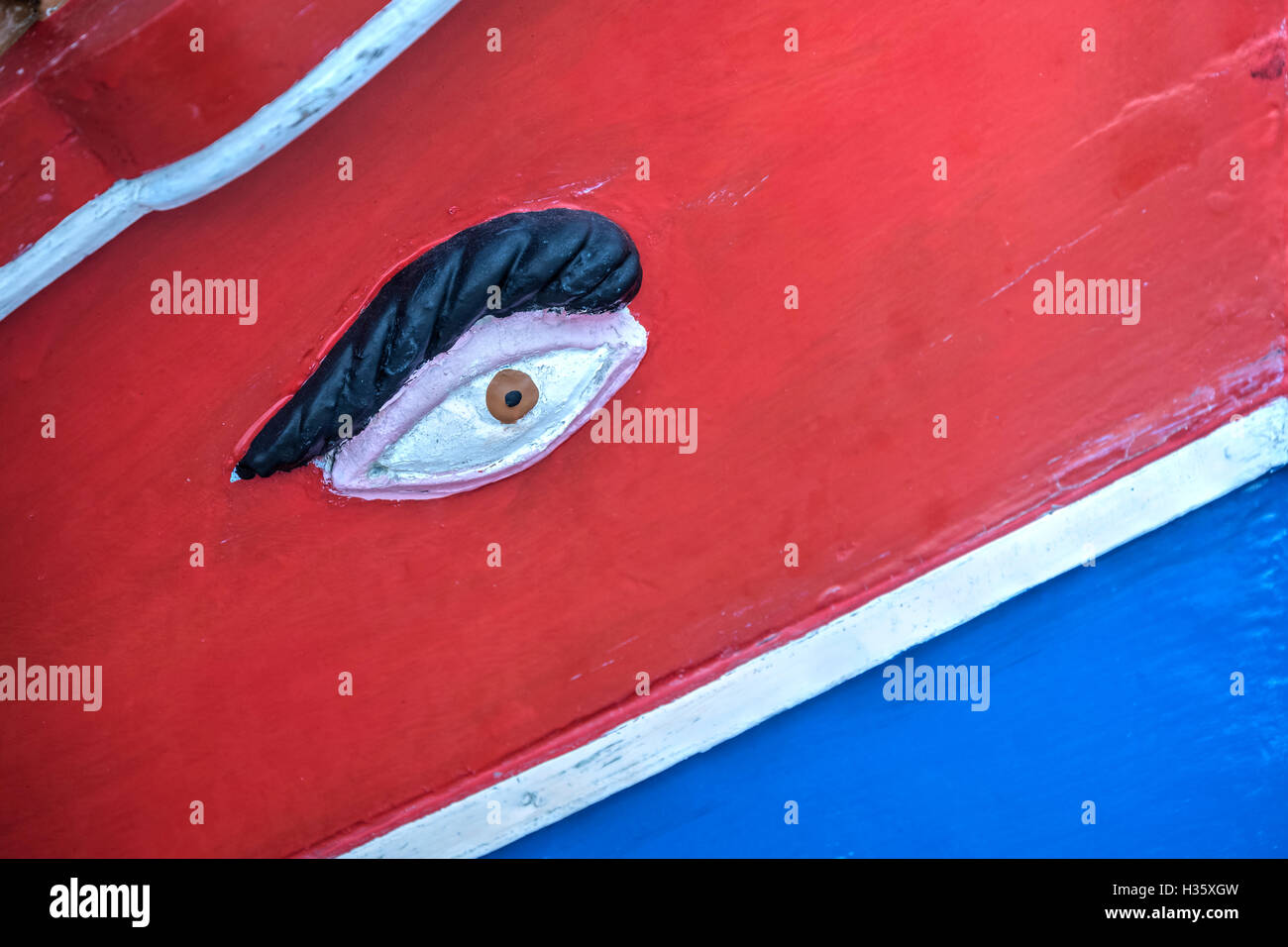 Bow of traditional Maltese fishing boat called Luzzu, with the Eye of ...