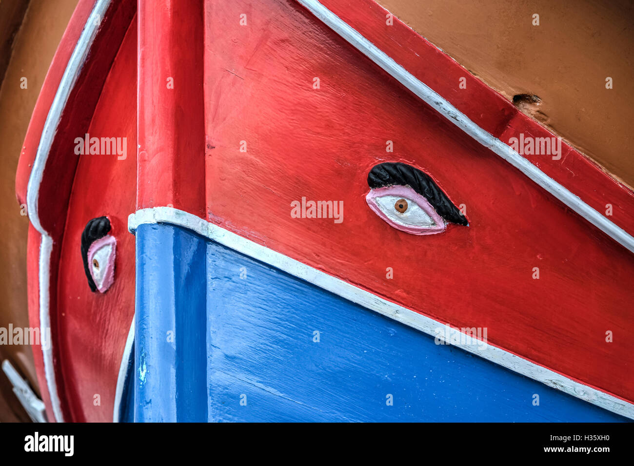 Bow of traditional Maltese fishing boat called Luzzu, with the Eye of ...